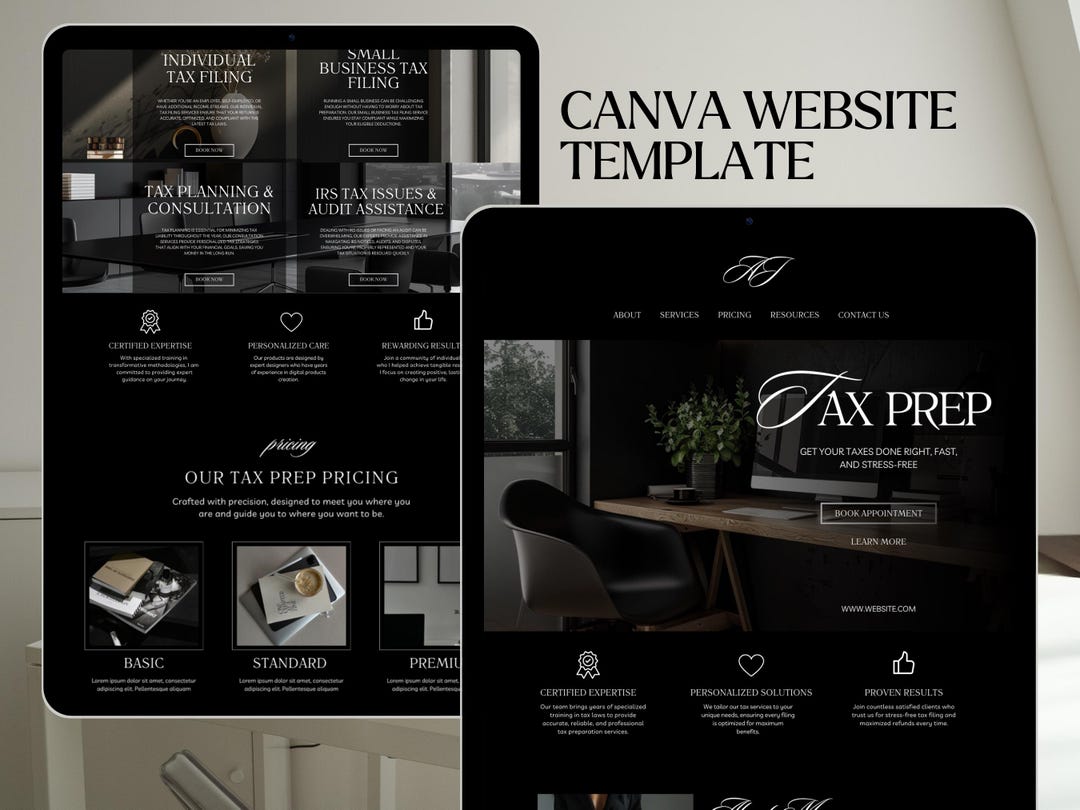 Tax Website Template Canva Tax Season Website Black Aesthetic Landing ...