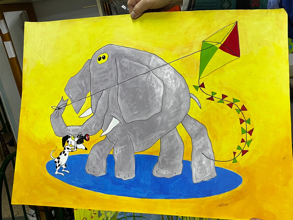 The Elephant in A Photo Studio. Original Art by Sergio Gleizer. - Etsy