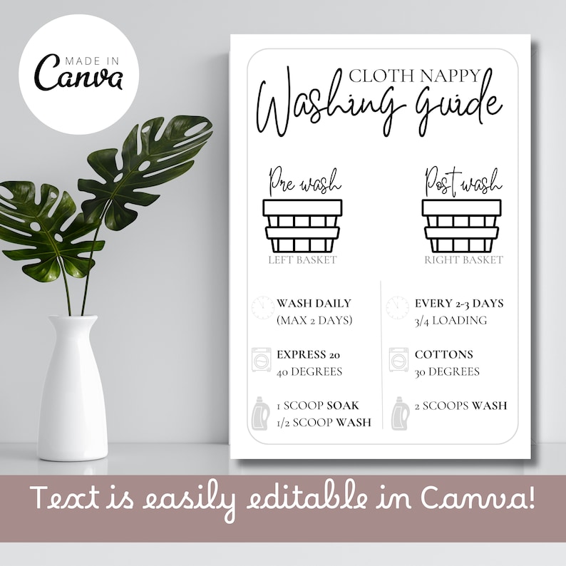 Printable Cloth Nappy Washing Guide Template for Laundry Room Decor ...