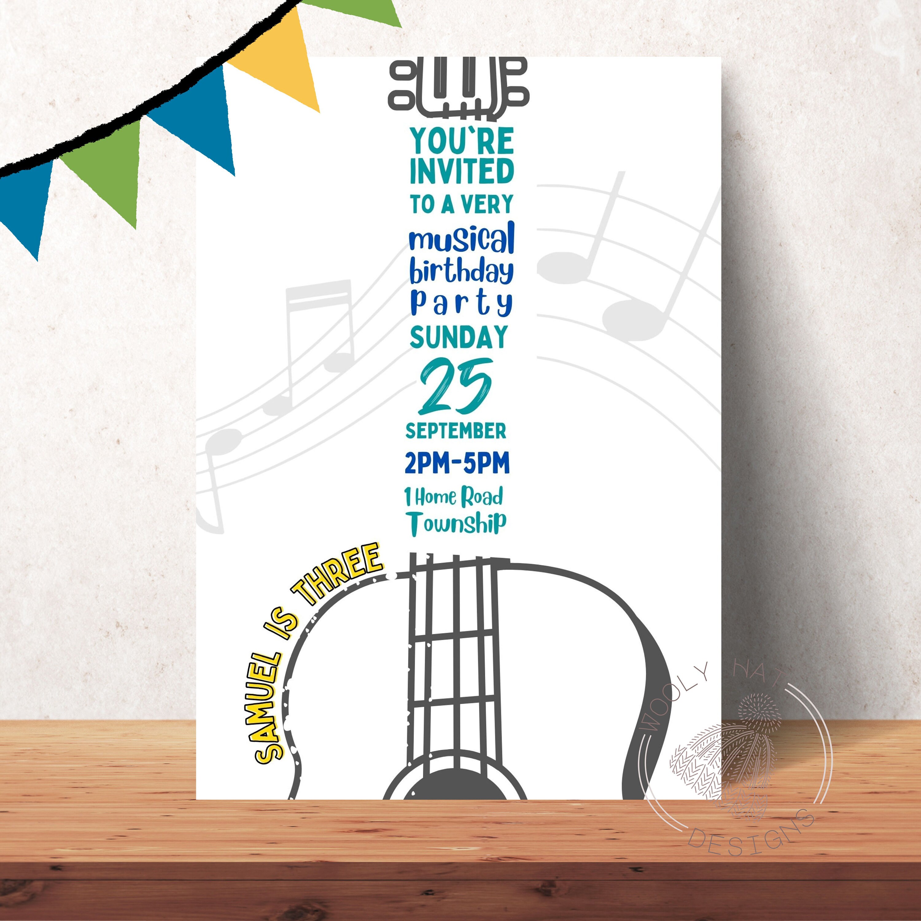 Music Party Invitation for Kids, Custom Guitar Birthday Invitation ...