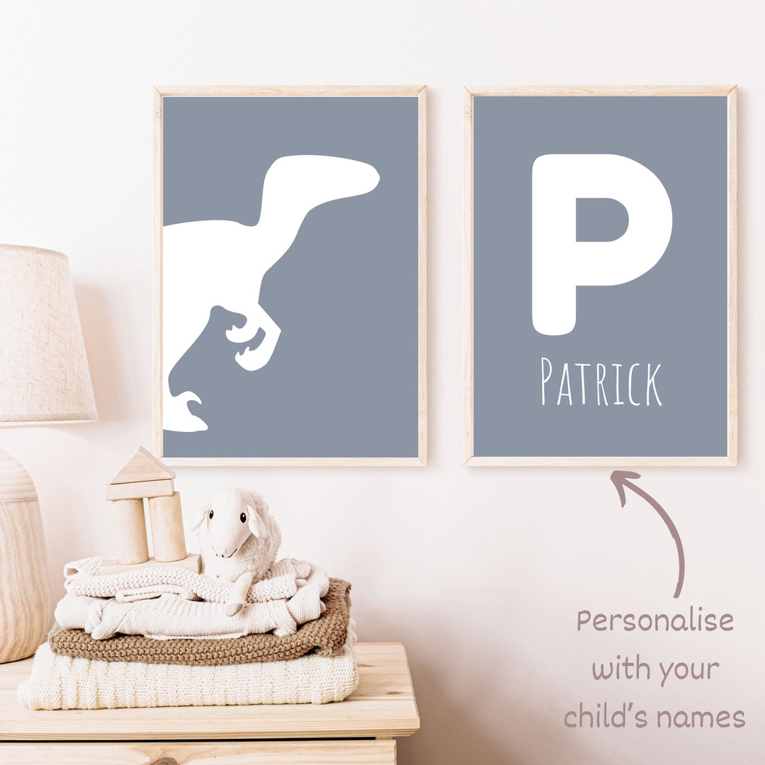 Personalized Dinosaur Nursery Art: Initial T-rex Print (digital ...