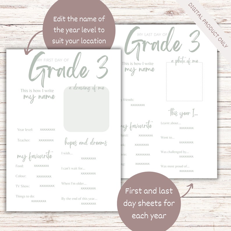 School Years Memory Book: First & Last Day Photo Album (CANVA Template ...