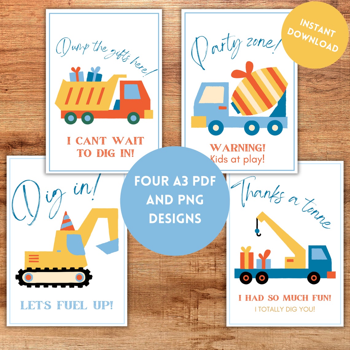 Digger Theme Birthday Posters for Kid, Construction Party Invitation ...