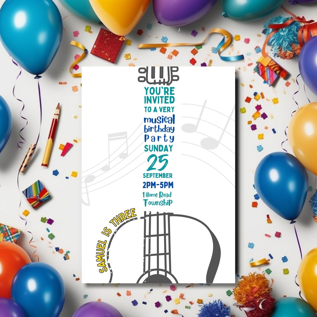 Music Party Invitation for Kids, Custom Guitar Birthday Invitation ...
