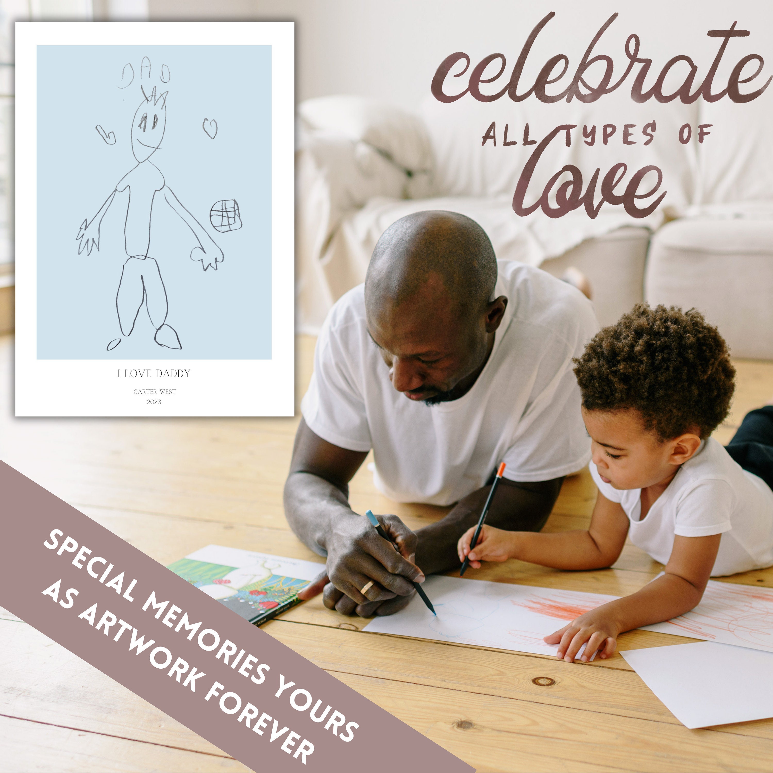Child's Drawing Art Print: Personalized Keepsake Gift (digital Download ...