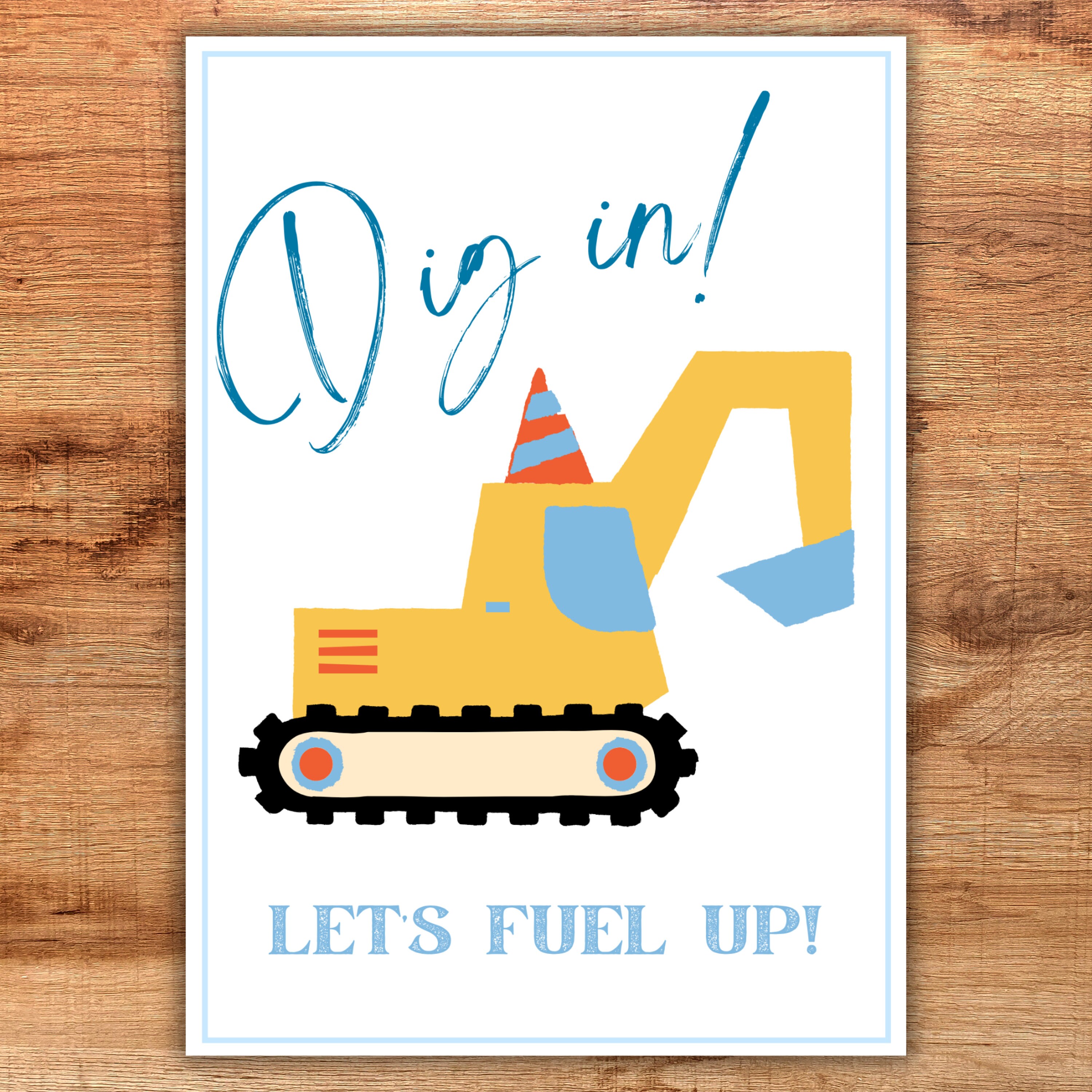 Digger Theme Birthday Posters for Kid, Construction Party Invitation ...