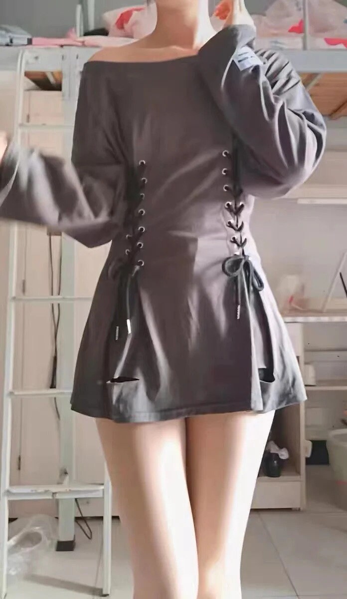 New Fairycore Grunge Goth Corset Dress Women Aesthetic Harajuku Streetwear Bandage Slim Bodycon ...