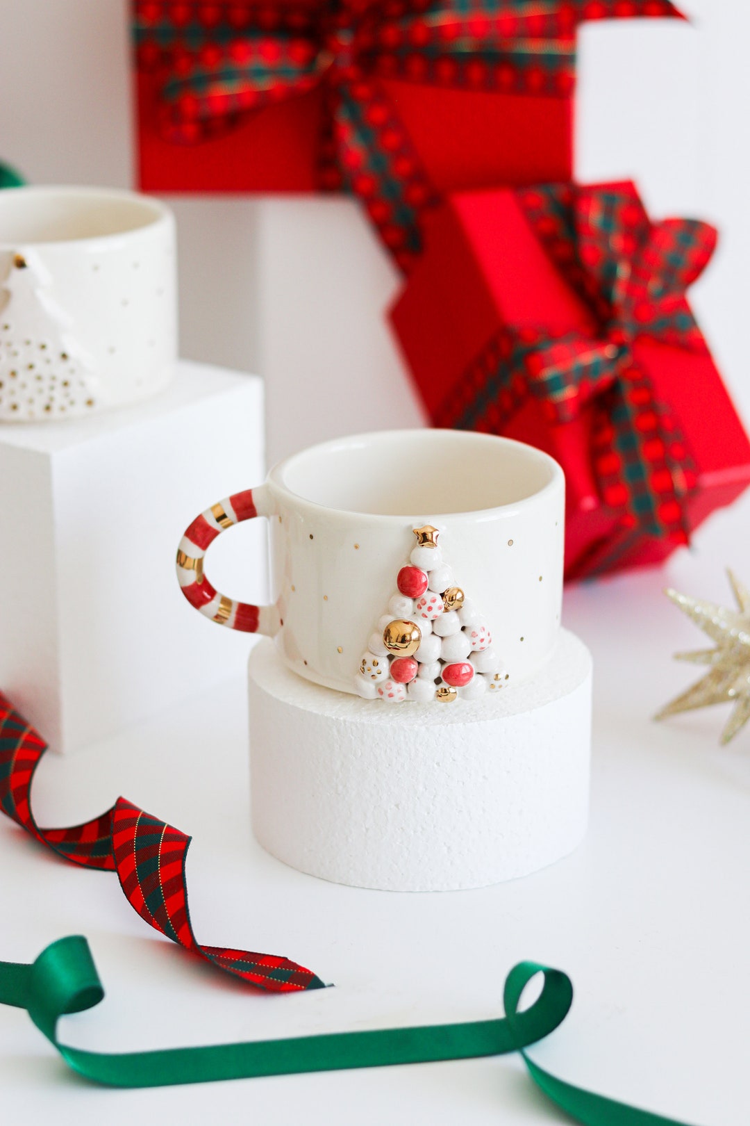 Christmas Tree Coffee Mug Colorful Holiday Mugs Unique Handmade Ceramic ...