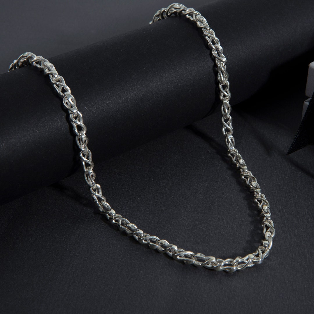 Silver Chain Necklaces for Men, Rope Chain Necklaces, Puffed Link Chain ...