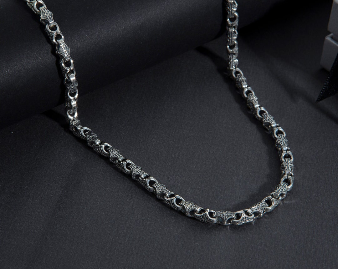 Oxidized Sterling Silver Cross Link Chain Necklace - Etsy