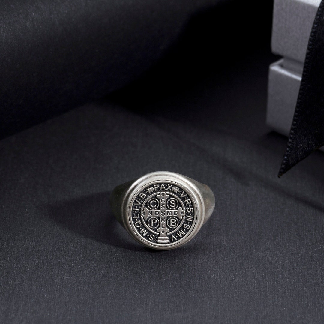 Sterling Silver Saint Benedict Medal Ring, Catholic Men's Jewelry - Etsy