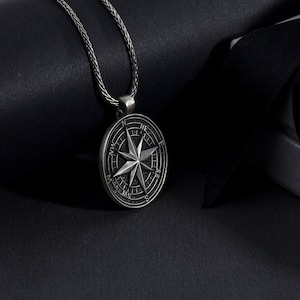 Sterling Silver Compass Necklace, North Star Compass Pendant for Woman ...