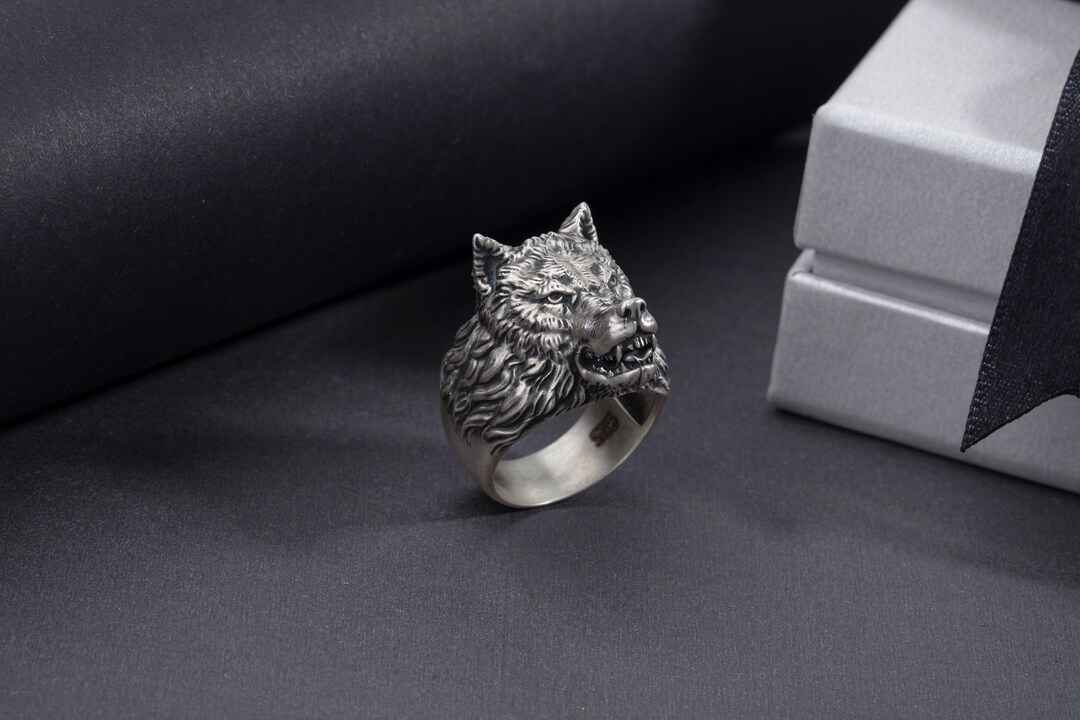 Sterling Silver Wolf Rings, Wild Alpha Wolf Ring, Oxidized Silver ...