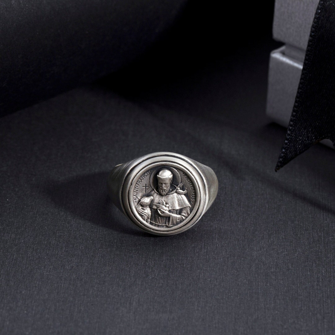 Sterling Silver Saint Francis Ring, Catholic Religious Jewelry - Etsy