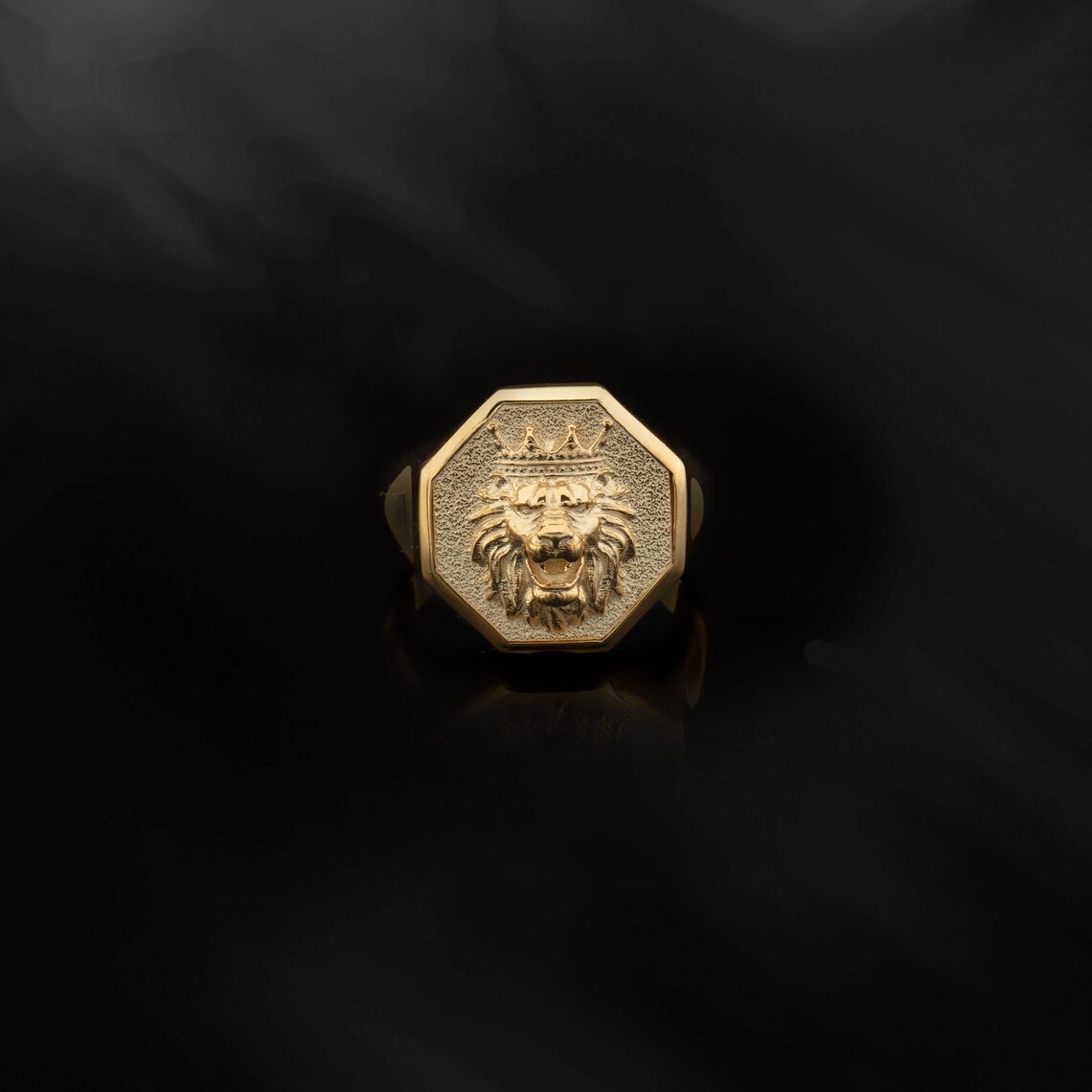 14K Gold Lion Head Ring, King's Crown, Men's Pinky Ring - Etsy