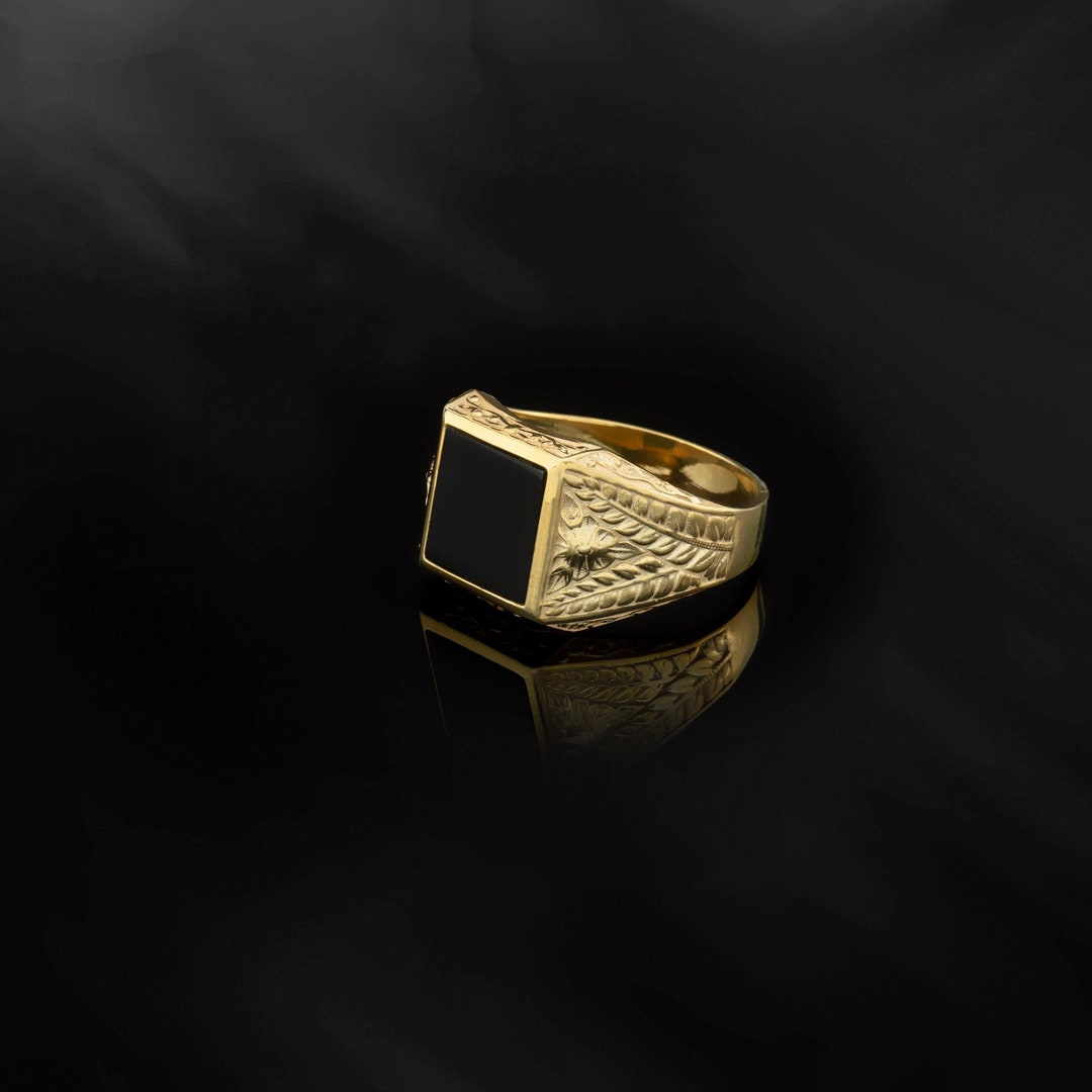 Engraved Solid Gold Black Onyx Ring for Men - Etsy