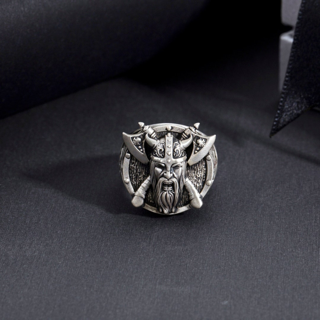 Silver Viking Warrior God Odin Ring, Double Axe Odin Ring, God of War ...