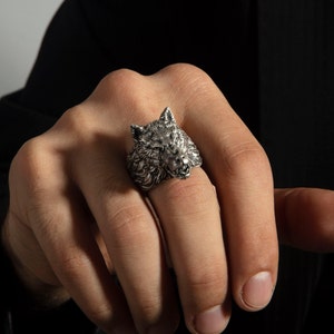 Sterling Silver Wolf Rings, Wild Alpha Wolf Ring, Oxidized Silver Howling Wolf Ring, Anniversary ...
