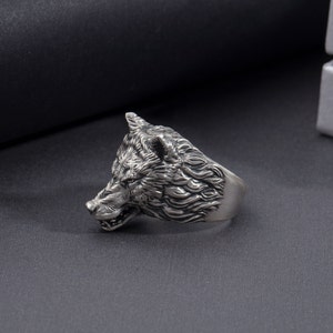 Sterling Silver Wolf Rings, Wild Alpha Wolf Ring, Oxidized Silver Howling Wolf Ring, Anniversary ...
