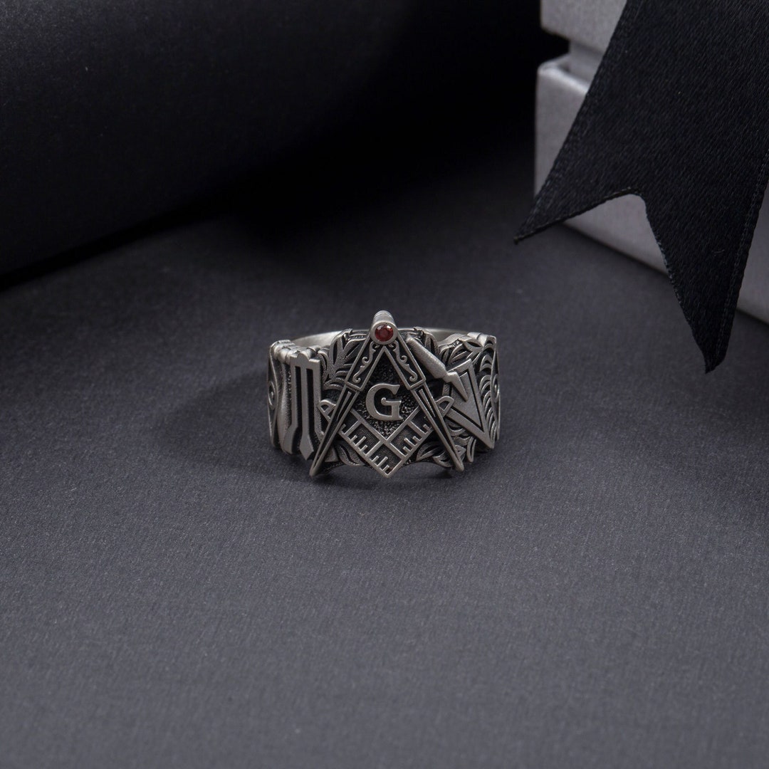 Oxidized Silver Masonic Compass Rings, Gifts for Masonic Men, Master ...