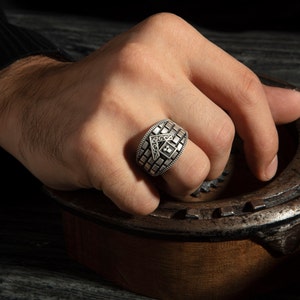 47th Problem of Euclid Mason Symbol, Masonic Compass Ring, Rough Ashlar ...