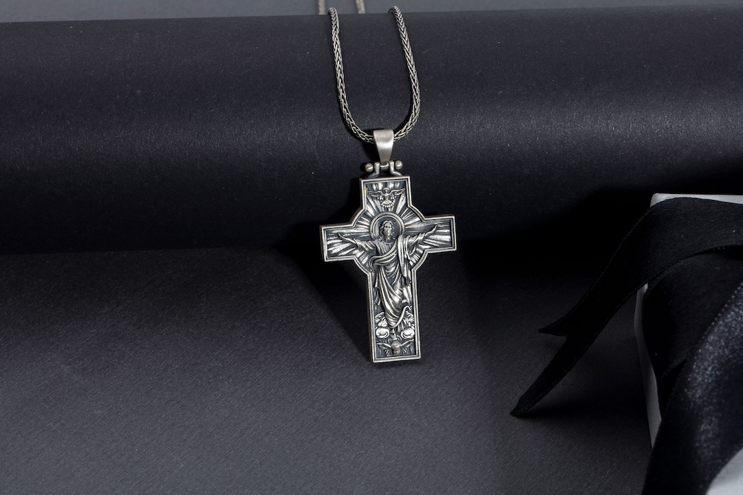 Oxidized Sterling Silver Jesus Crucifix Necklace, Ascension Cross ...