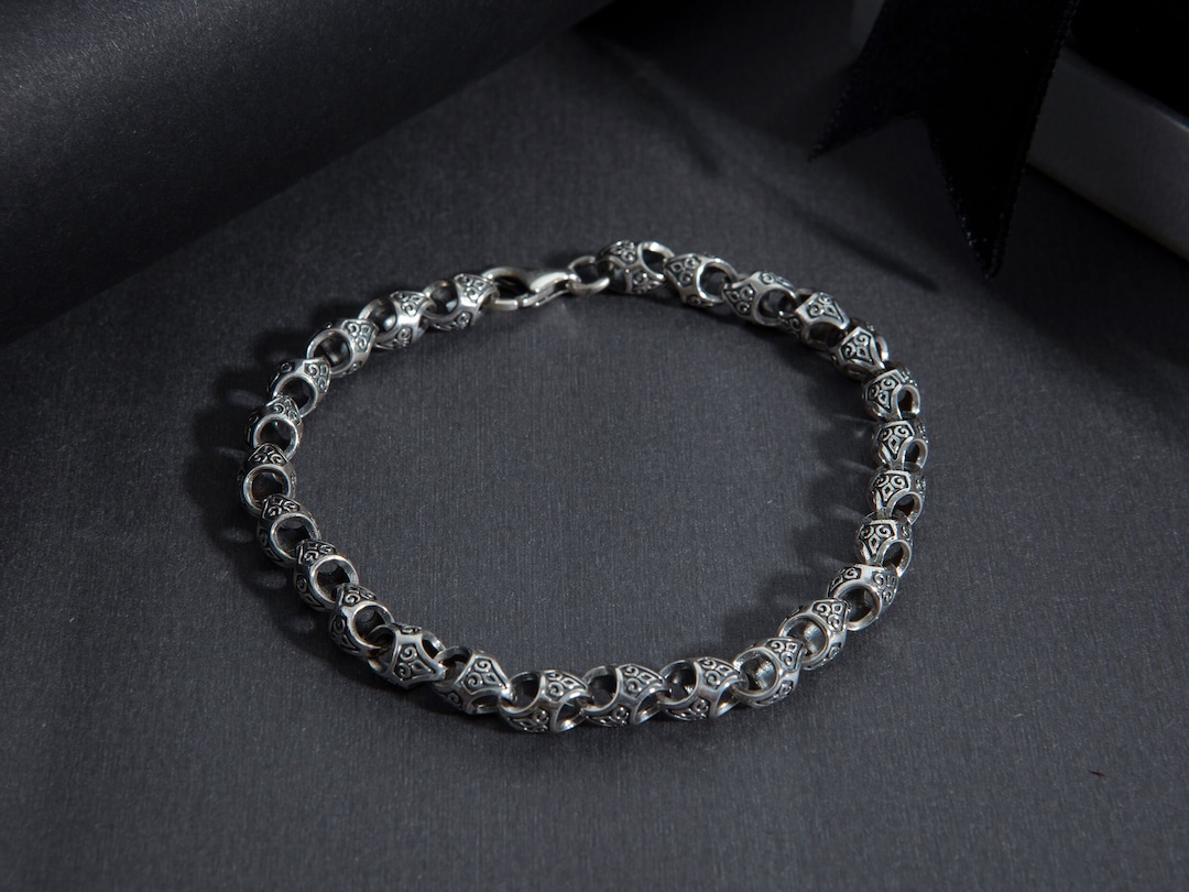 Sterling Silver Chain Bracelets for Men, Byzantine Silver Link Chain ...