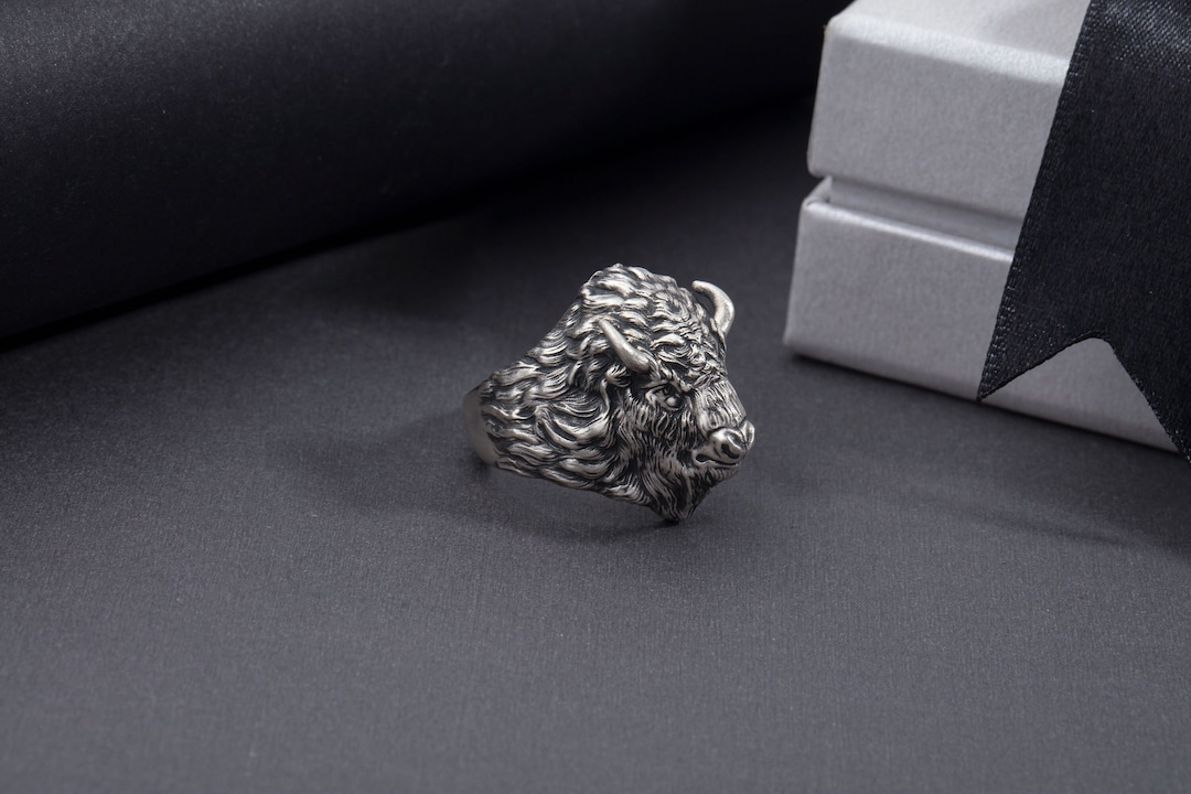 Sterling Silver Buffalo Ring, American Bison Ring, Oxidized Silver ...