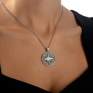 Sterling Silver Compass Necklace, North Star Compass Pendant for Woman ...