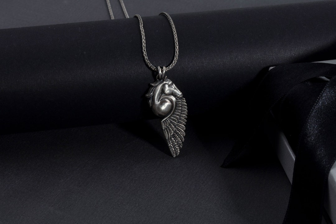 Sterling Silver Pegasus Necklace, Oxidized Pegasus Pendants, Unisex ...