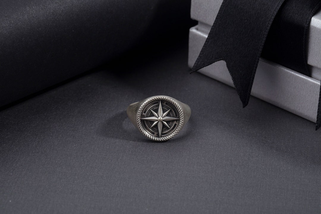 Oxidized Sterling Silver Compass Ring, Nautical Jewelry - Etsy