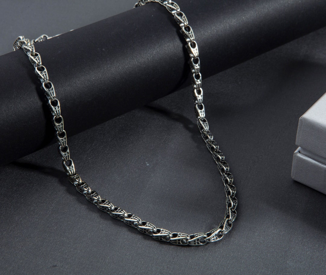 Sterling Silver Cross Link Chain Necklace, Men's Oxidized Silver - Etsy