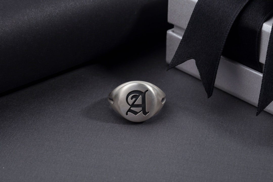 Oxidized Silver Letter Ring for Men, Personalized Family Initial Rings for Men, Anniversary ...