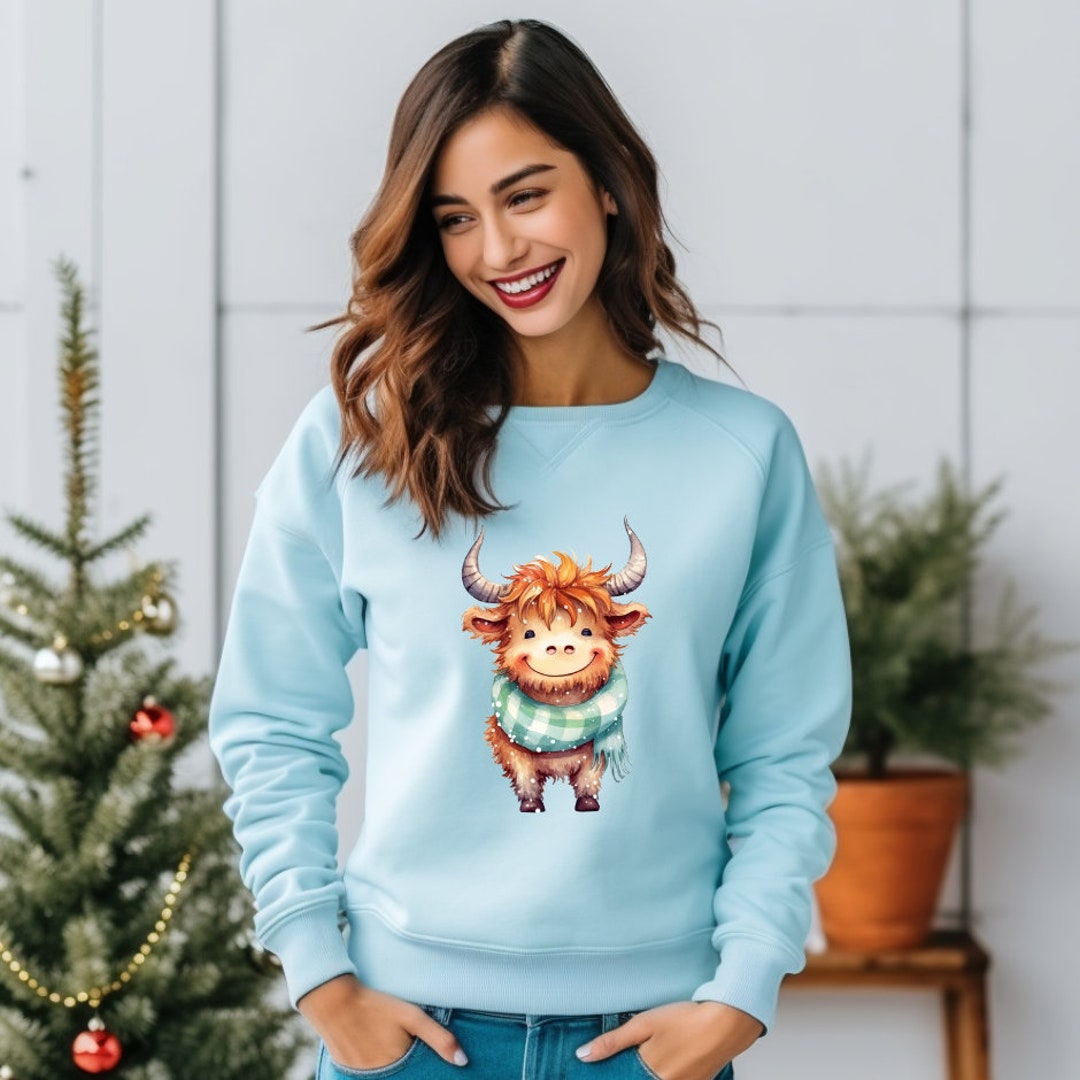 Adorable Highland Cow Christmas Cow Sweatshirt Cow - Etsy