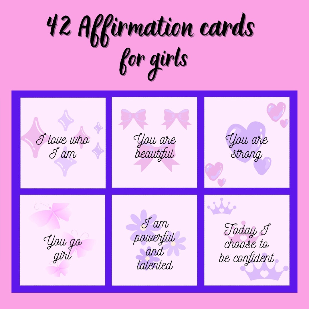 Printable Affirmation Cards for Girls, Positive Thinking Flash Cards ...