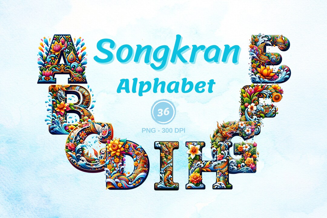 Songkran Alphabet,digital Files Download PNG , 3000x3000 Px , 300dpi - Etsy