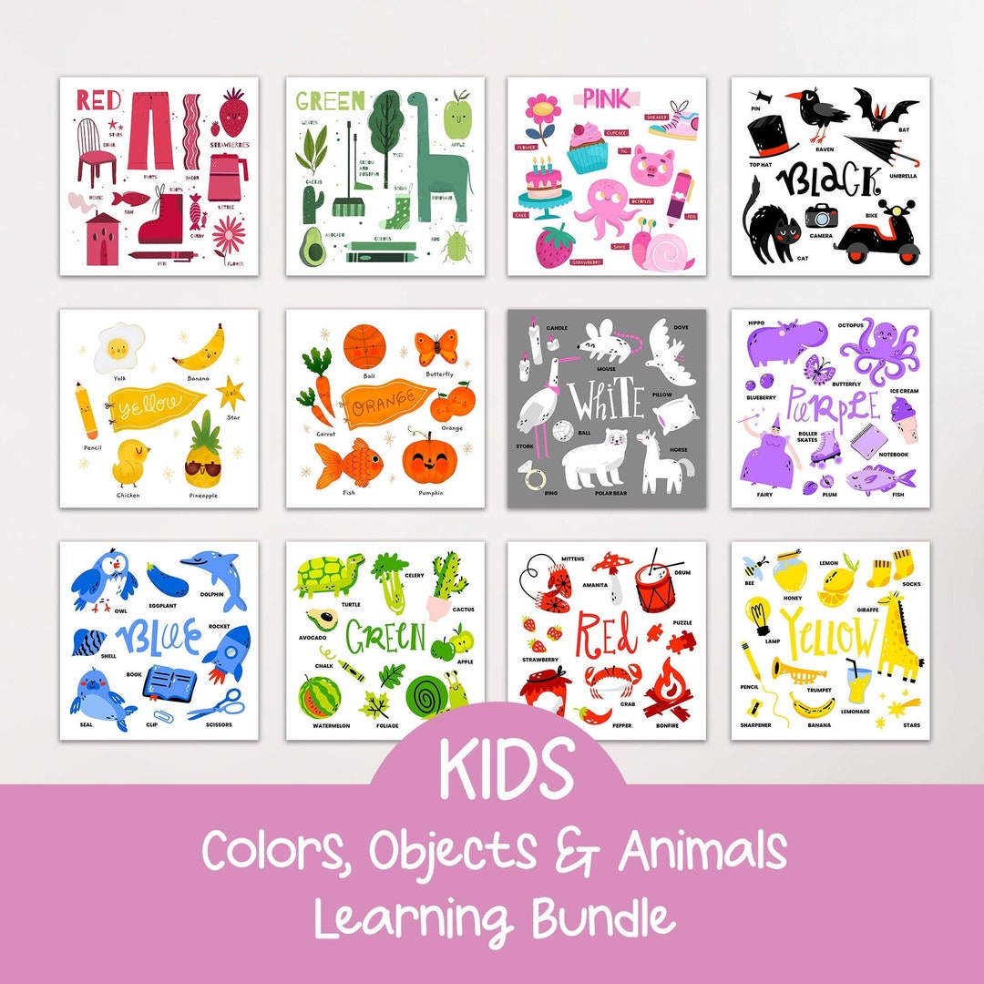 Kids Colors, Shapes & Objects Learning Worksheets Bundle, Kids Activity ...