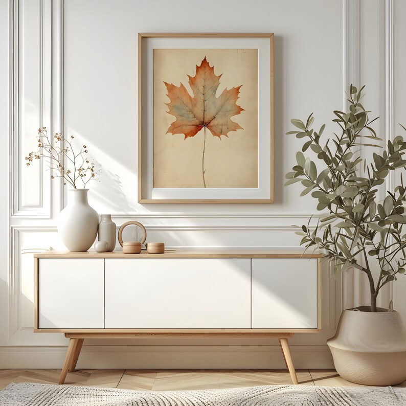 Vintage Maple Leaf Print Rustic Fall Oil Painting, Neutral Autumn Wall ...