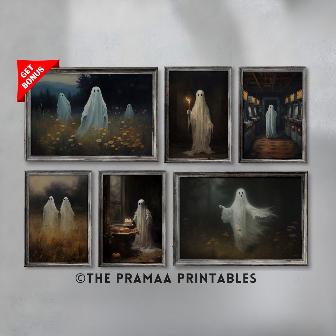 Cute Ghosts Gallery Wall Art Set of 6 Prints, Haunted Forest Vintage ...