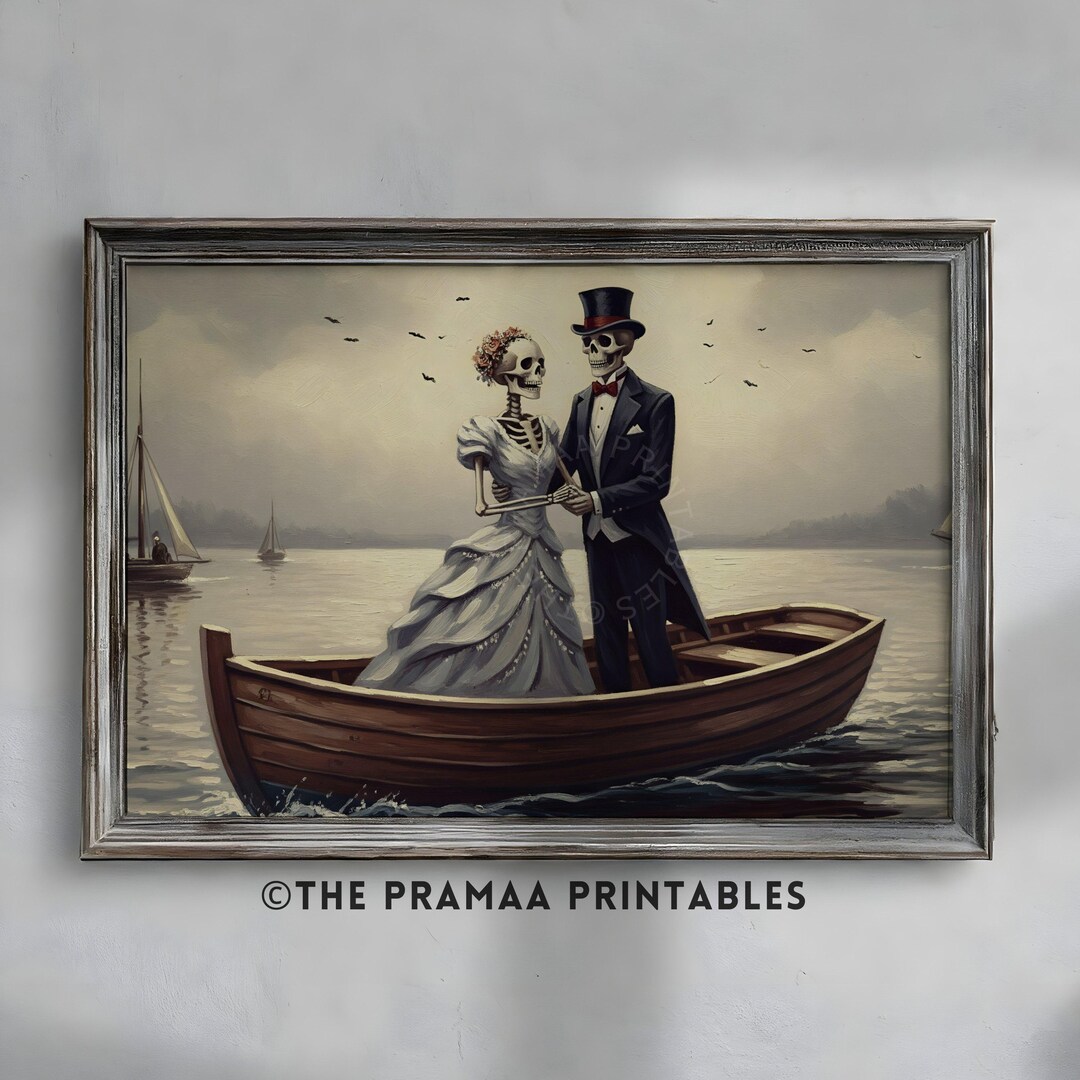 Skeleton Bride and Groom Halloween Wall Art, Romantic Skeleton Painting ...