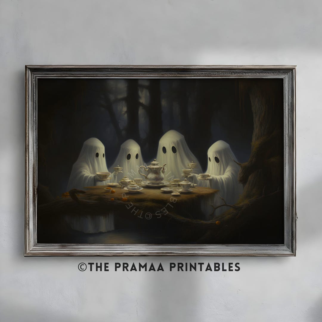 Ghosts Tea Party in Spooky Haunted Forest Wall Art, Spooky Ghost ...