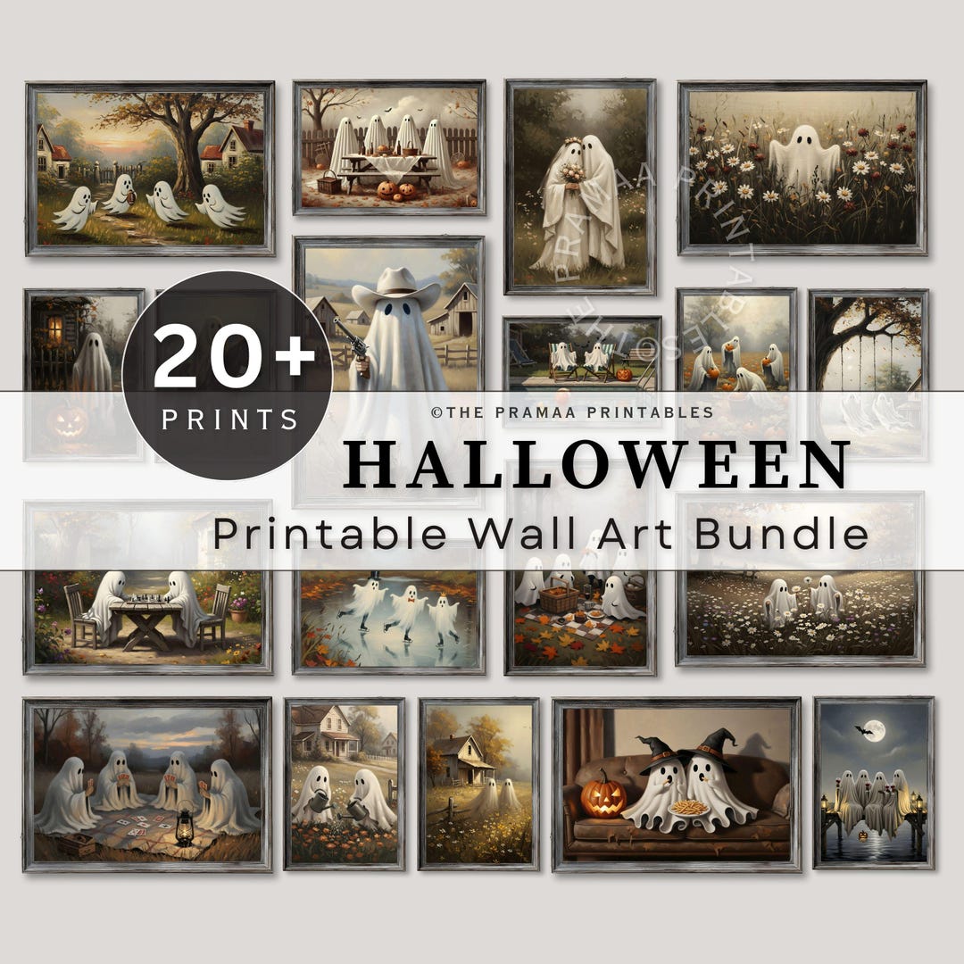 Ghost Gallery Wall Set of 20, Printable Fall Ghosts Oil Painting ...