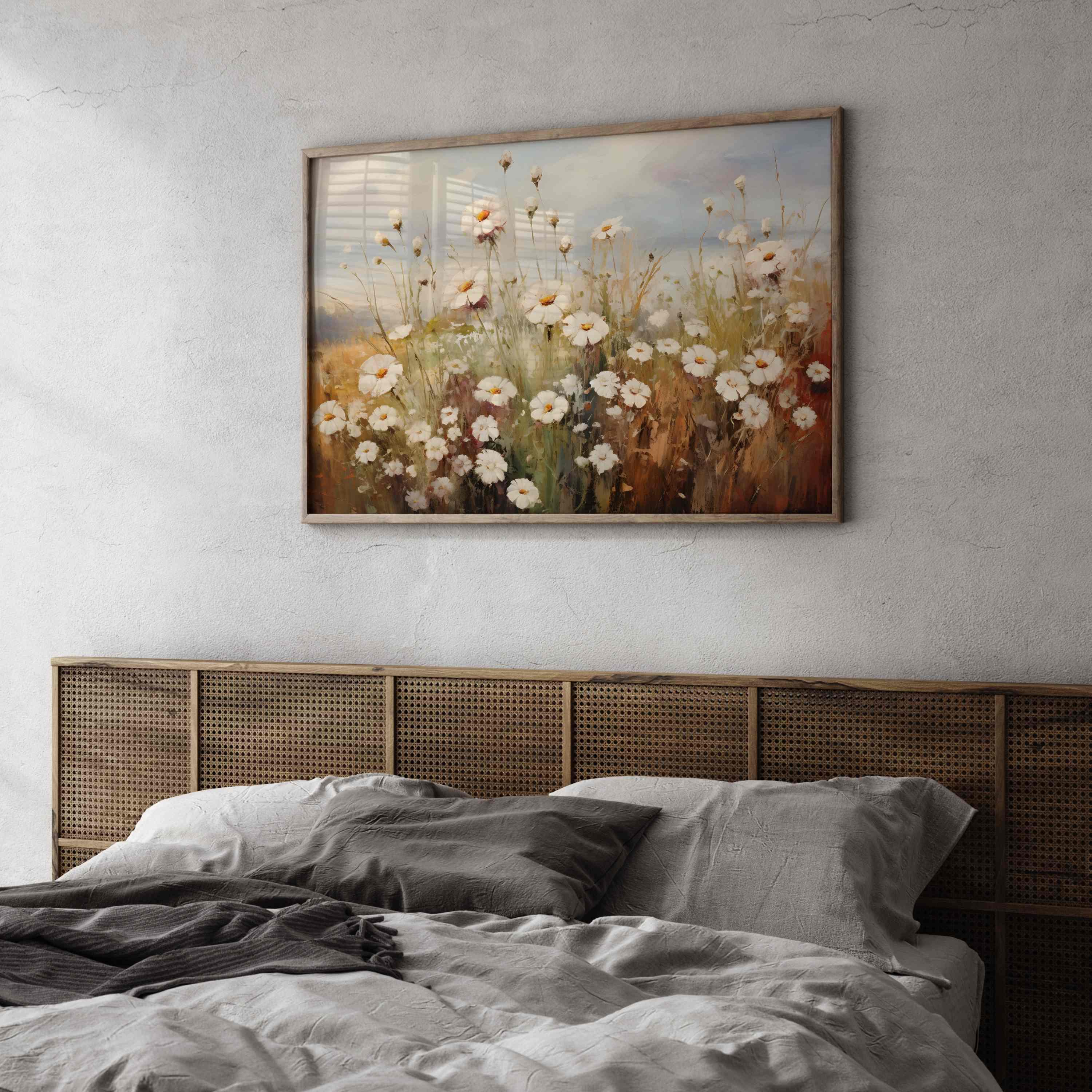 Wildflower Field Vintage Landscape Painting, Neutral Spring Daisy Field ...