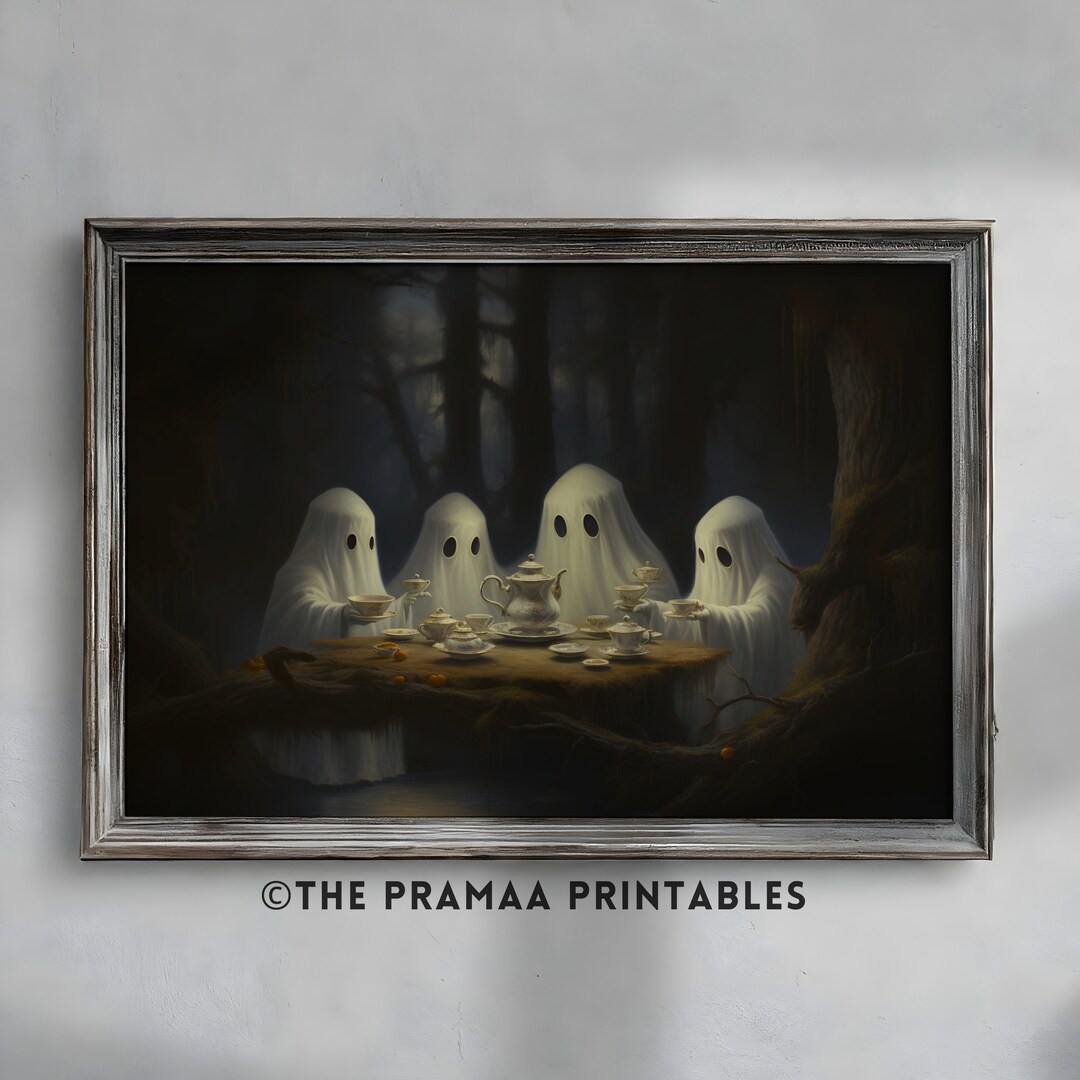 Ghosts Tea Party in Spooky Haunted Forest Wall Art, Spooky Ghost ...
