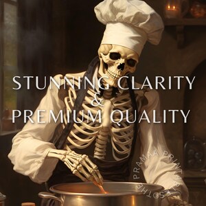 Skeleton Chef Print Vintage Halloween Painting, Skeleton Cooking Gothic ...