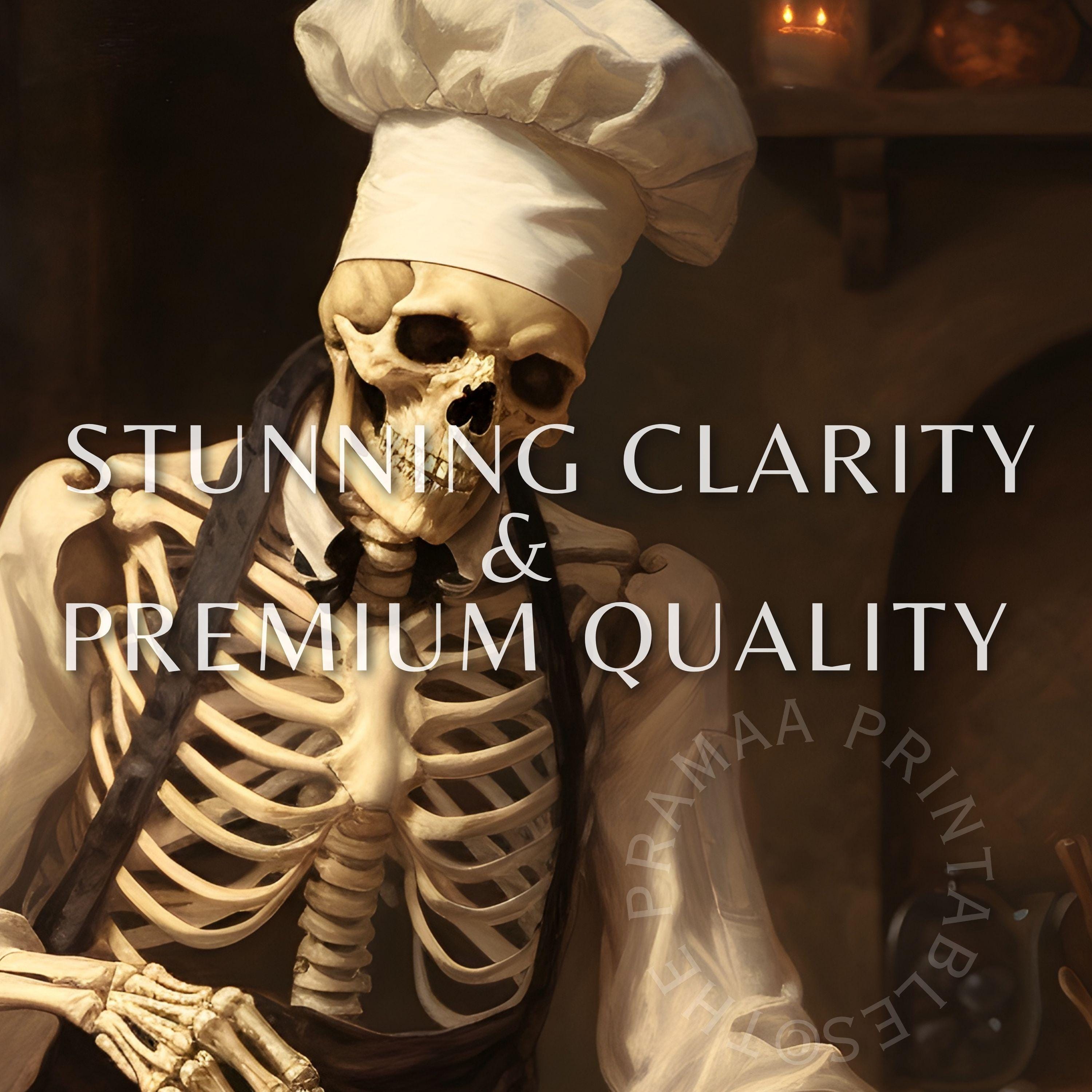 Skeleton Chef Print Vintage Halloween Painting, Skeleton Cooking Gothic ...
