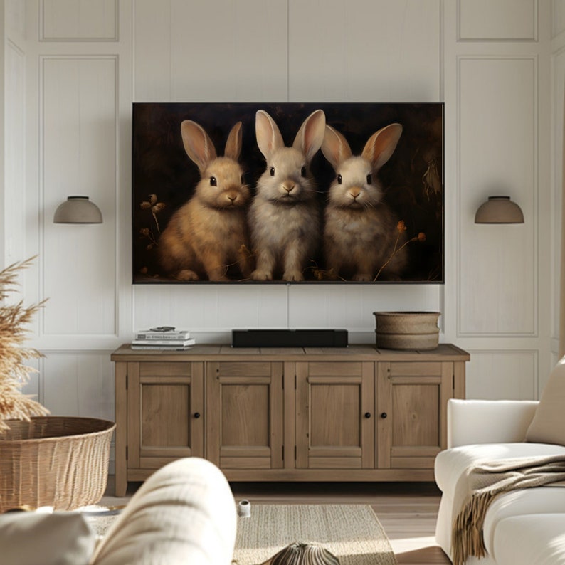 Moody Spring Bunnies Samsung Frame TV Art Set of 2, Antique Easter ...