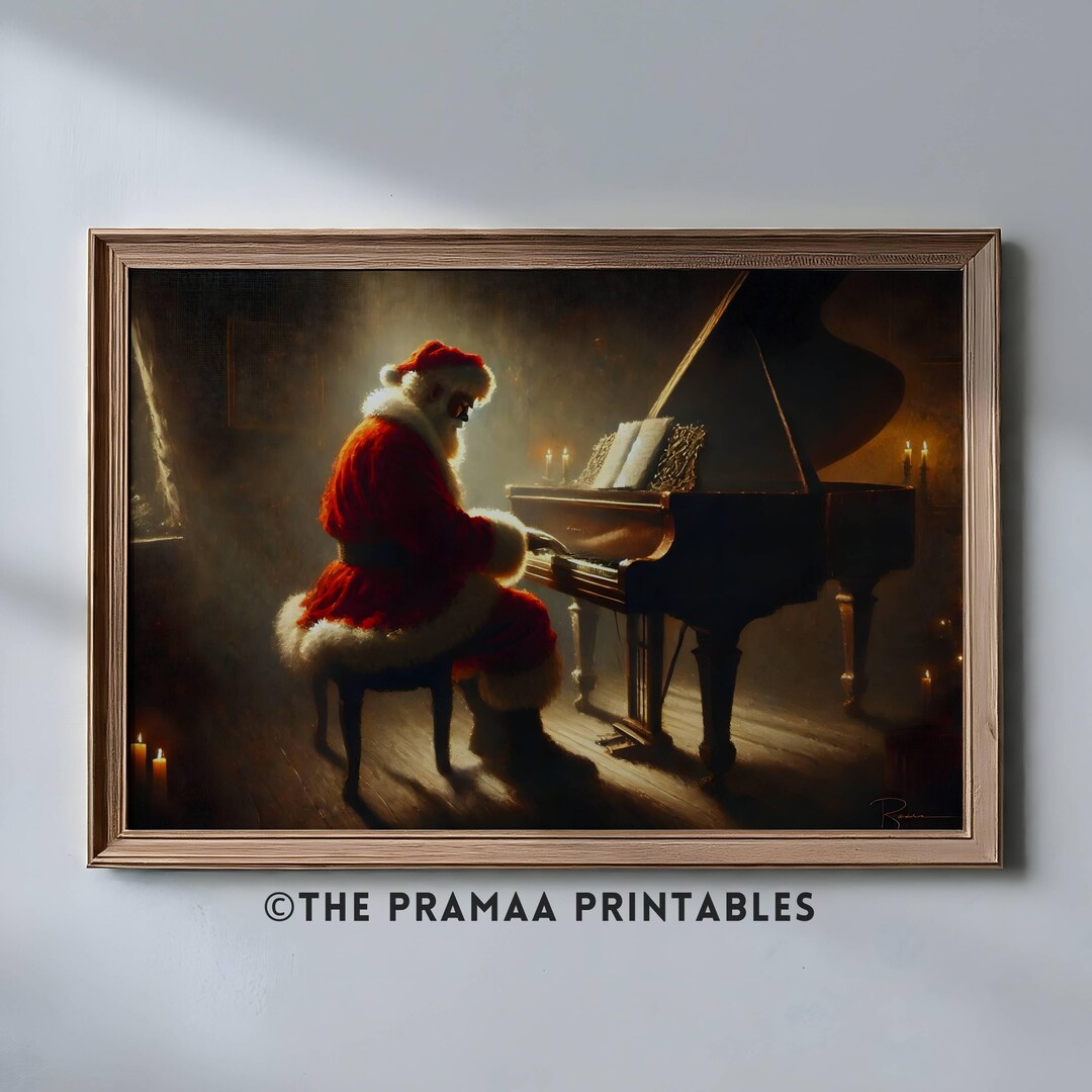 Santa Claus Playing Piano Moody Christmas Painting, Santa Art Print ...