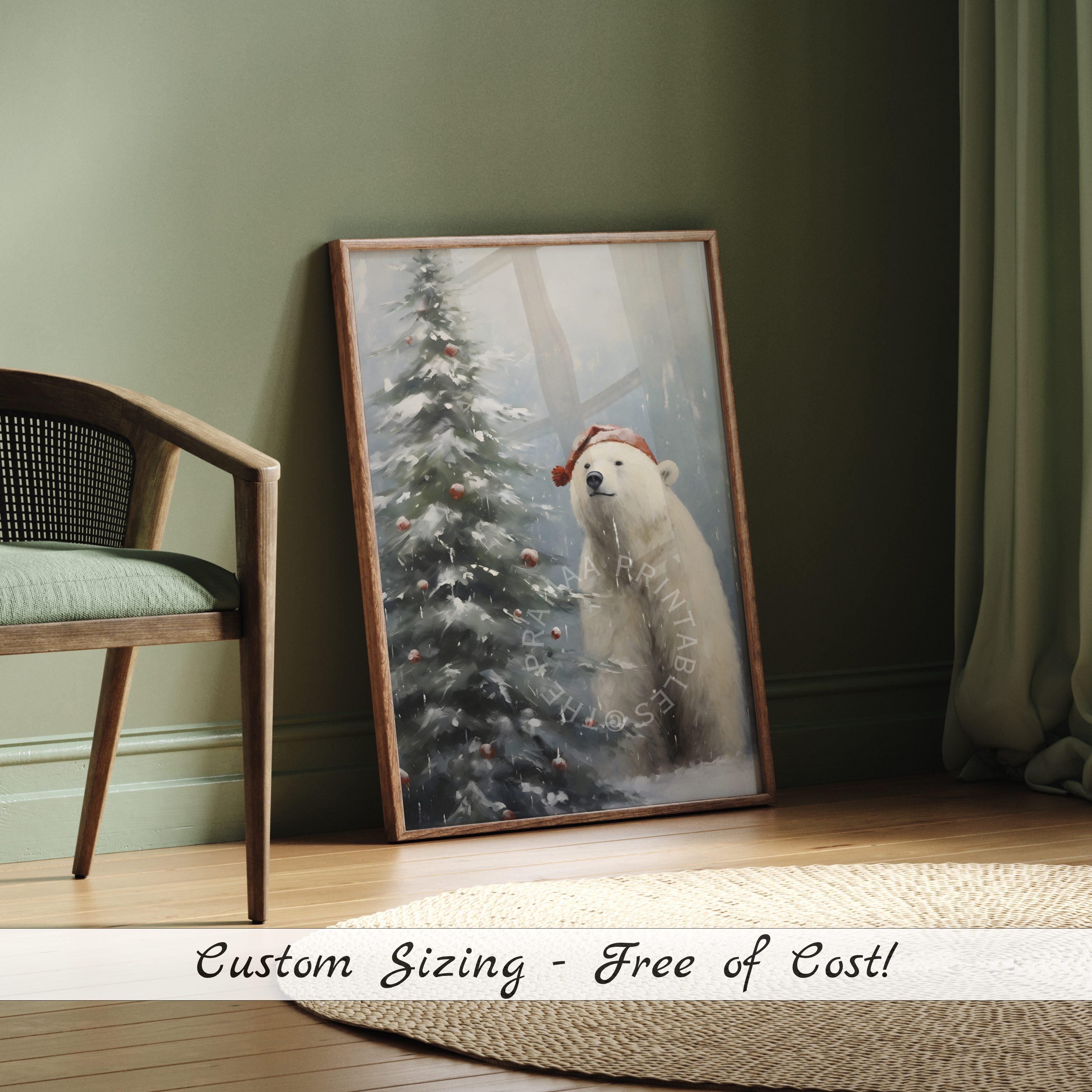 Polar Bear Print Vintage Christmas Wall Art, Neutral Polar Bear ...