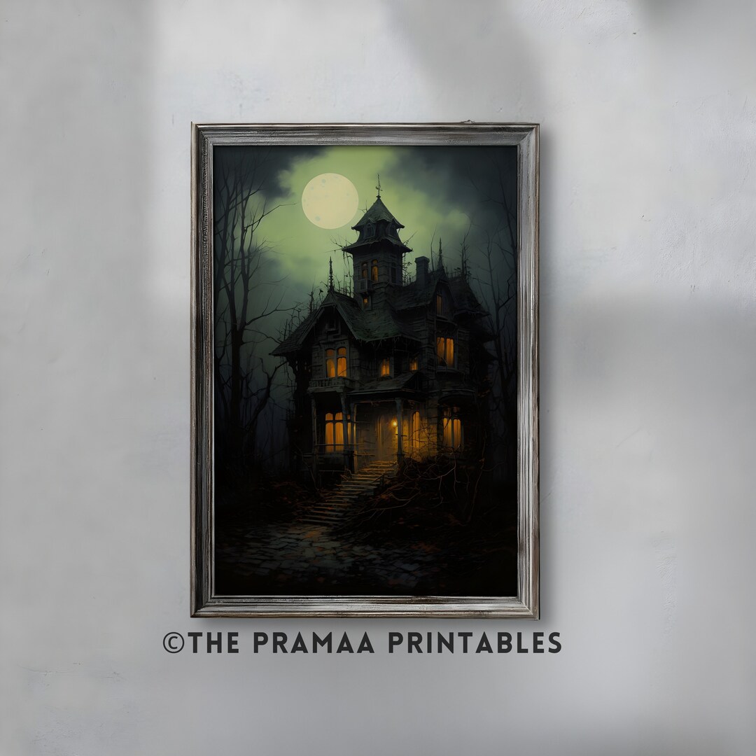 Spooky Haunted House Wall Art, Halloween Painting Gothic Cottagecore ...